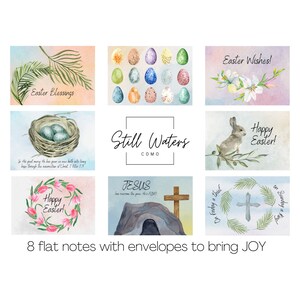 Easter Note Cards (set of 8), 8 Unique Designs, Easter Cards, Flat Note ...