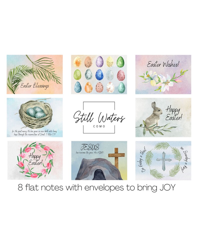 Easter Note Cards (set of 8), 8 Unique Designs, Easter Cards, Flat Note ...