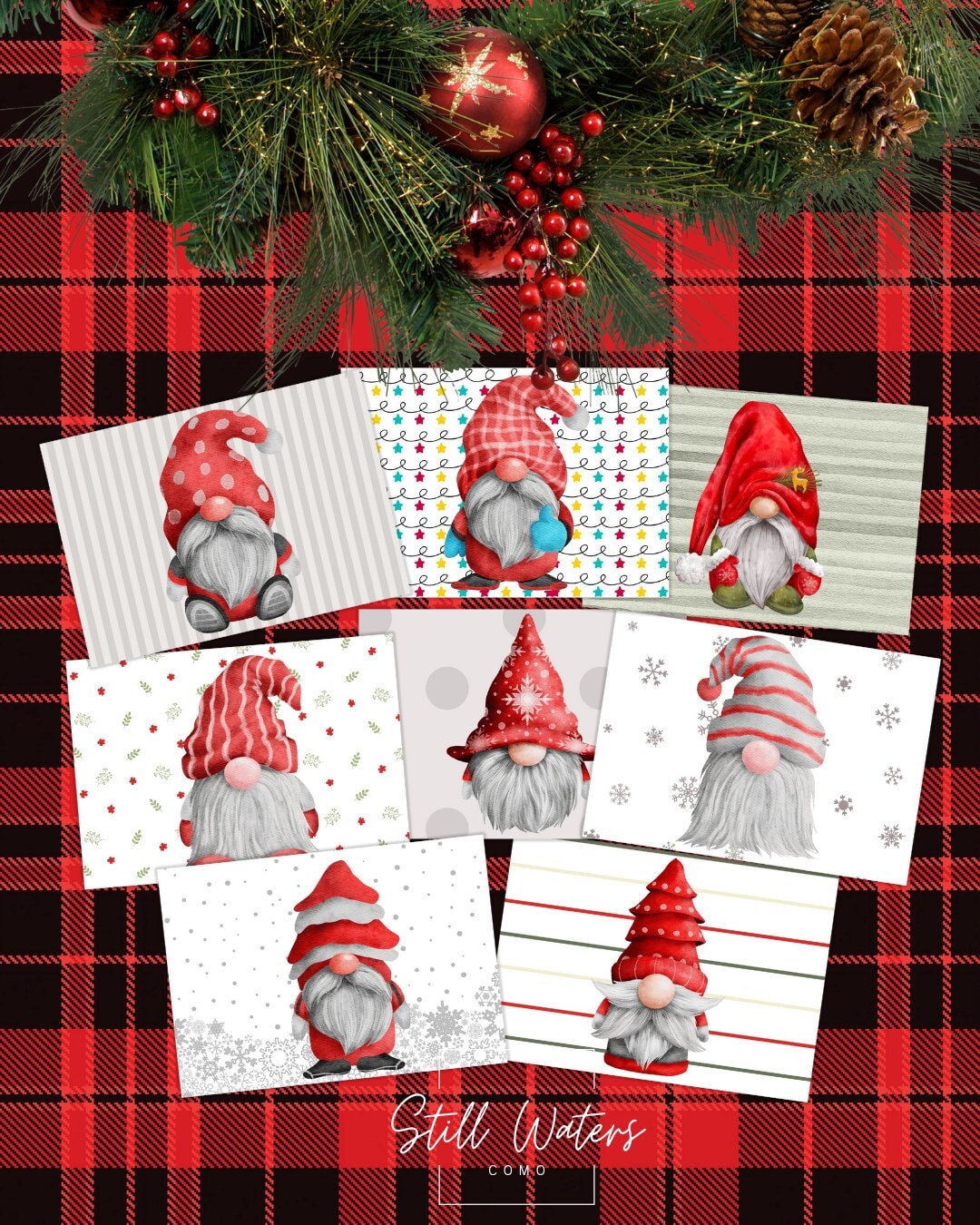Christmas Gnomes Note Cards (set of 8), 8 Unique Designs, Thank You ...
