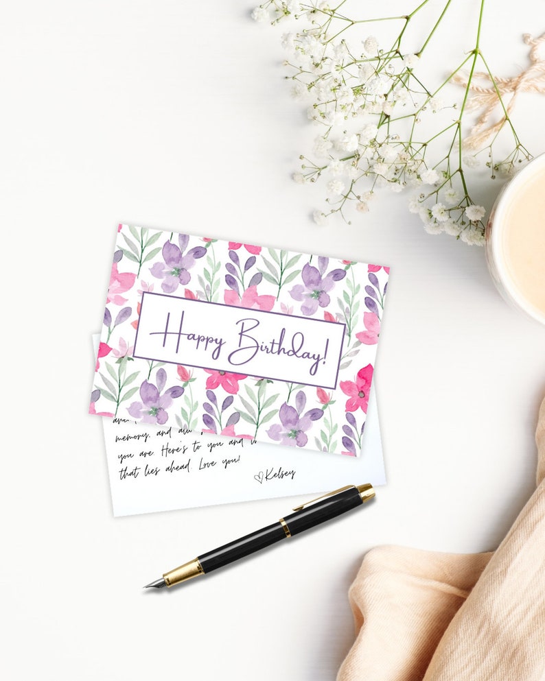 Happy Birthday Note Cards, Set of 8, Birthday Cards, Watercolor Flower ...