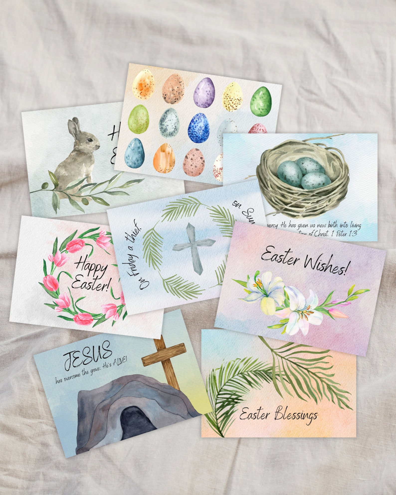 Easter Note Cards (set of 8), 8 Unique Designs, Easter Cards, Flat Note ...