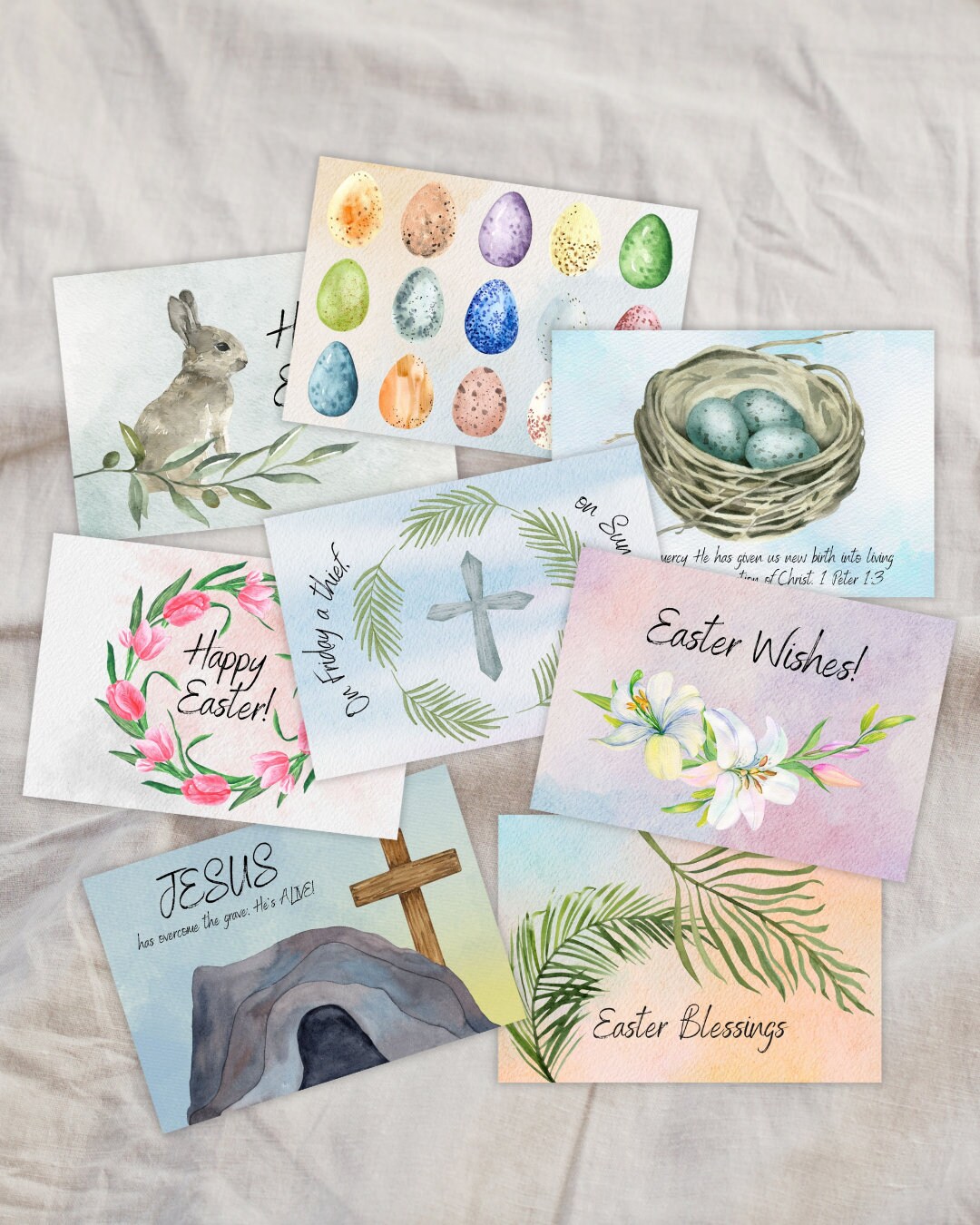 Easter Note Cards (set of 8), 8 Unique Designs, Easter Cards, Flat Note ...