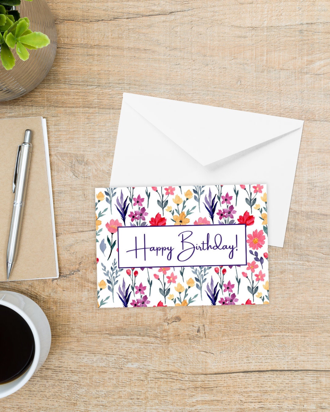 Happy Birthday Note Cards, Set of 8, Birthday Cards, Watercolor Flower ...