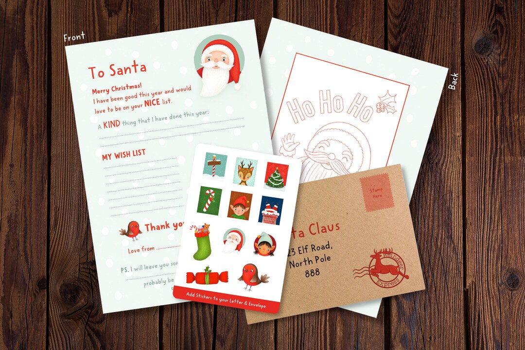 Letter to Santa With Sticker Sheet and Colouring Page Christmas Father ...