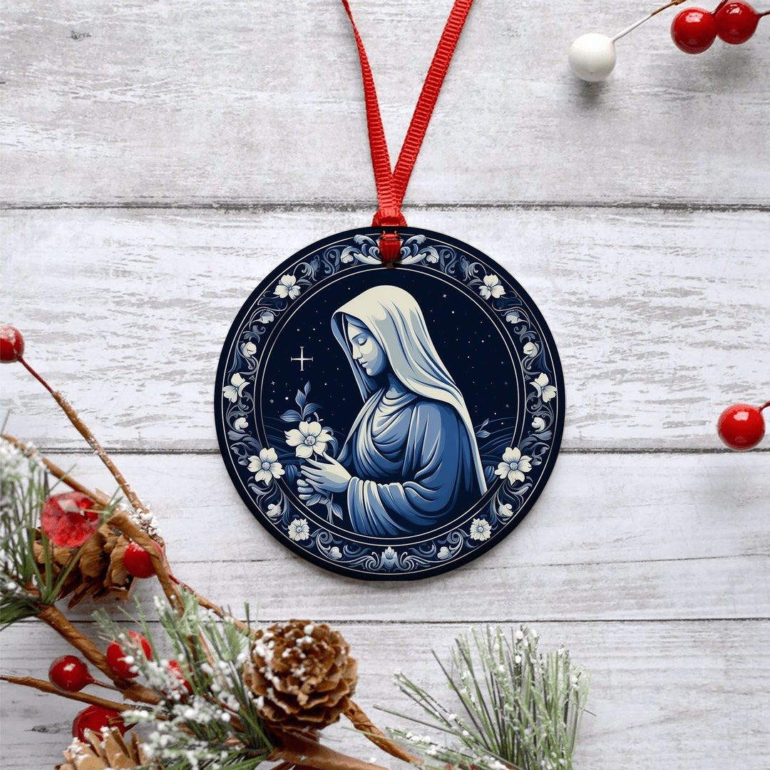 Blessed Virgin Mary Ornament, Nativity Wreath Religious Ornament ...