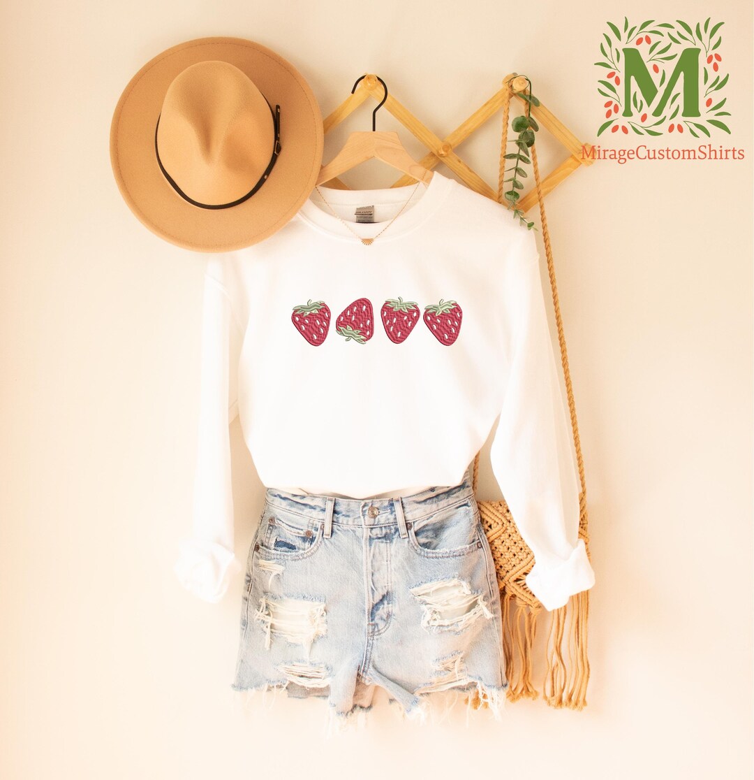 Embroidered Strawberry Sweatshirt, Embroidery Fruit Sweatshirt ...