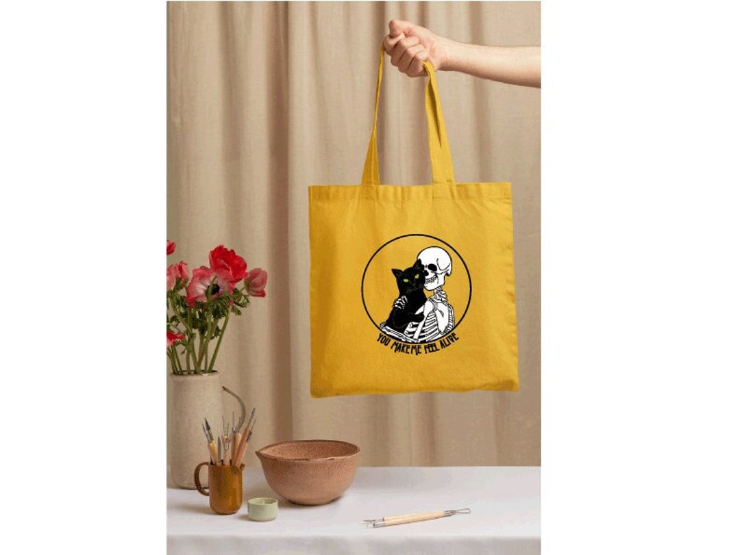 Cats and Skeleton Tote Bag, Funny Cat Lover Gift Bag, Funny Skeleton ...