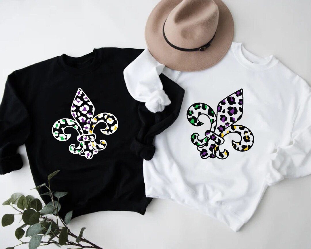 Fleur De Lis Sweatshirt, Mardi Gras Leopard Sweatshirt, Louisiana ...