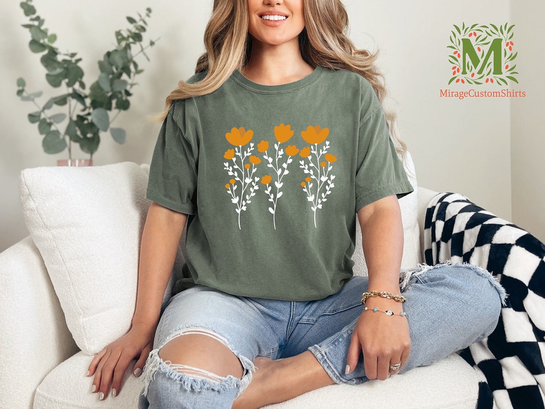 Comfort Colors® Yellow Flowers and Stems Shirt, Boho Yellow Flowers ...