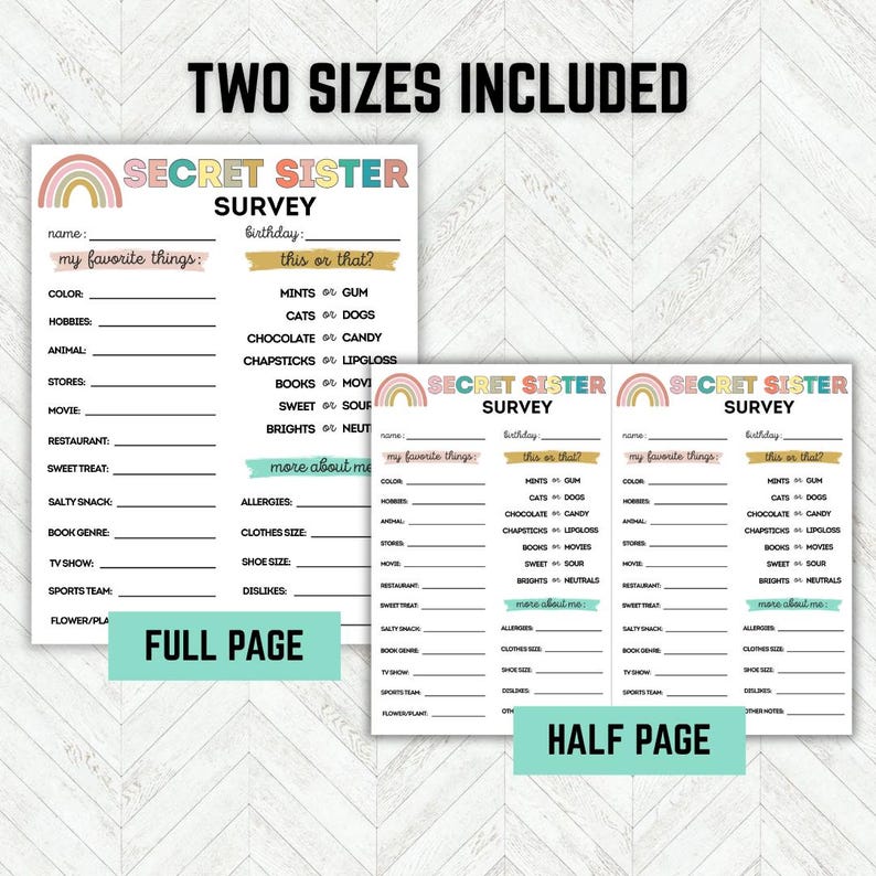 Printable Secret Sister Survey | Slam Book | Secret Sister Camp ...