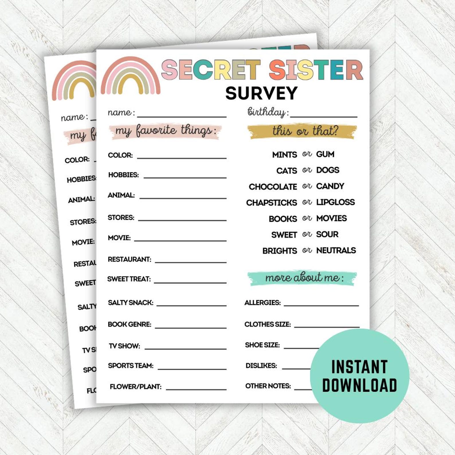 Secret Sister Slam Book Survey: Printable Questionnaire (PDF Download) - Etsy