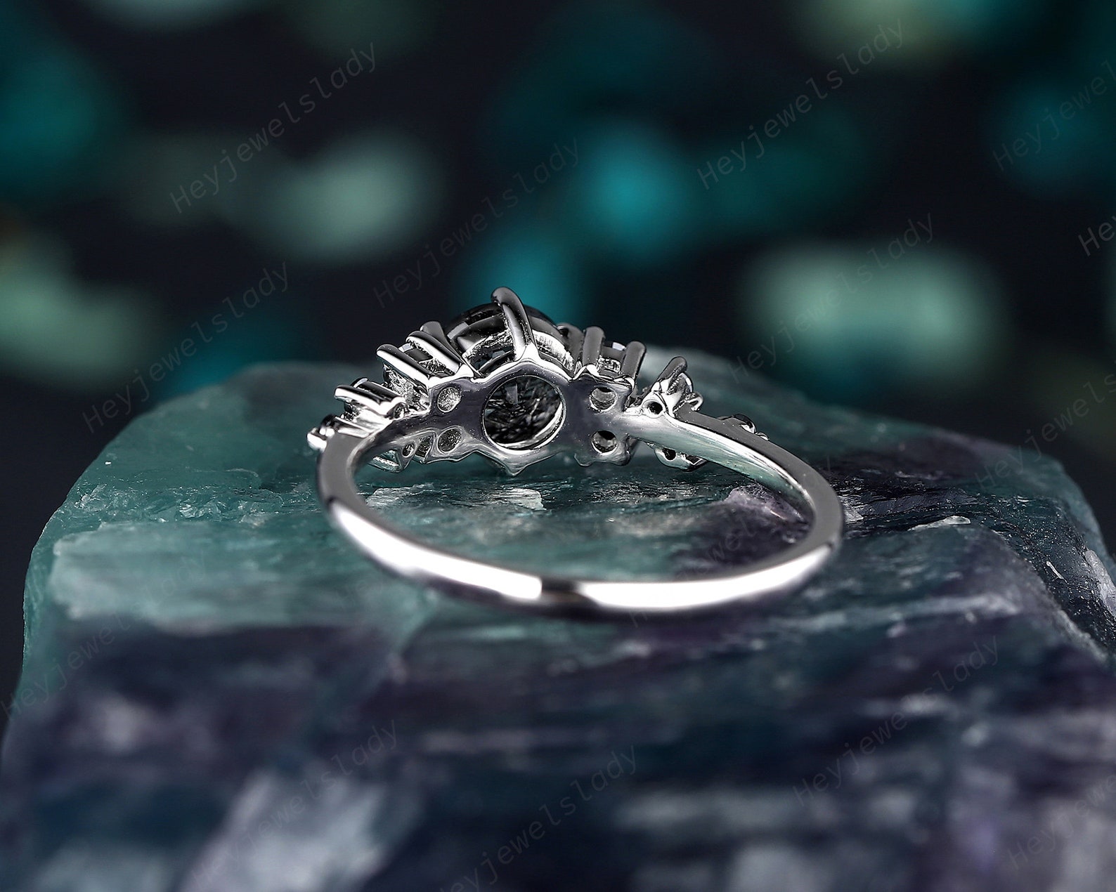 Unique Round Shape Black Rutilated Engagement Ring White Gold - Etsy