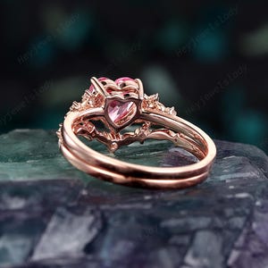 Unique Heart Shape Pink Sapphire Flower Engagement Ring, Art Deco ...