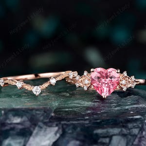Unique Heart Shape Pink Sapphire Flower Engagement Ring, Art Deco ...