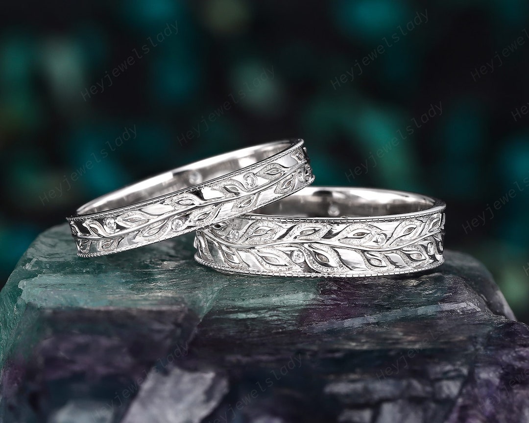 Platinum His and Hers Full Eternity Leaf Wedding Set, White Gold ...
