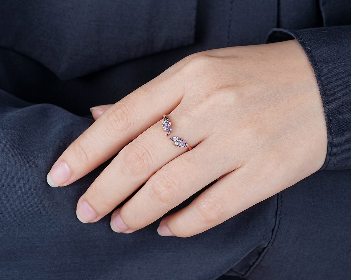 Unique Open Gap Alexandrite Cluster Engagement Band, 14K Rose Gold ...