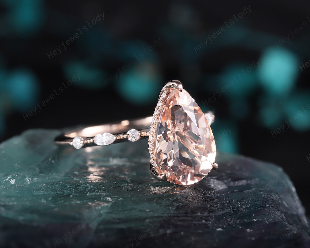 Sparkle 3 CT Large Pear Shaped Pink Morganite Engagement Ring, Vintage ...