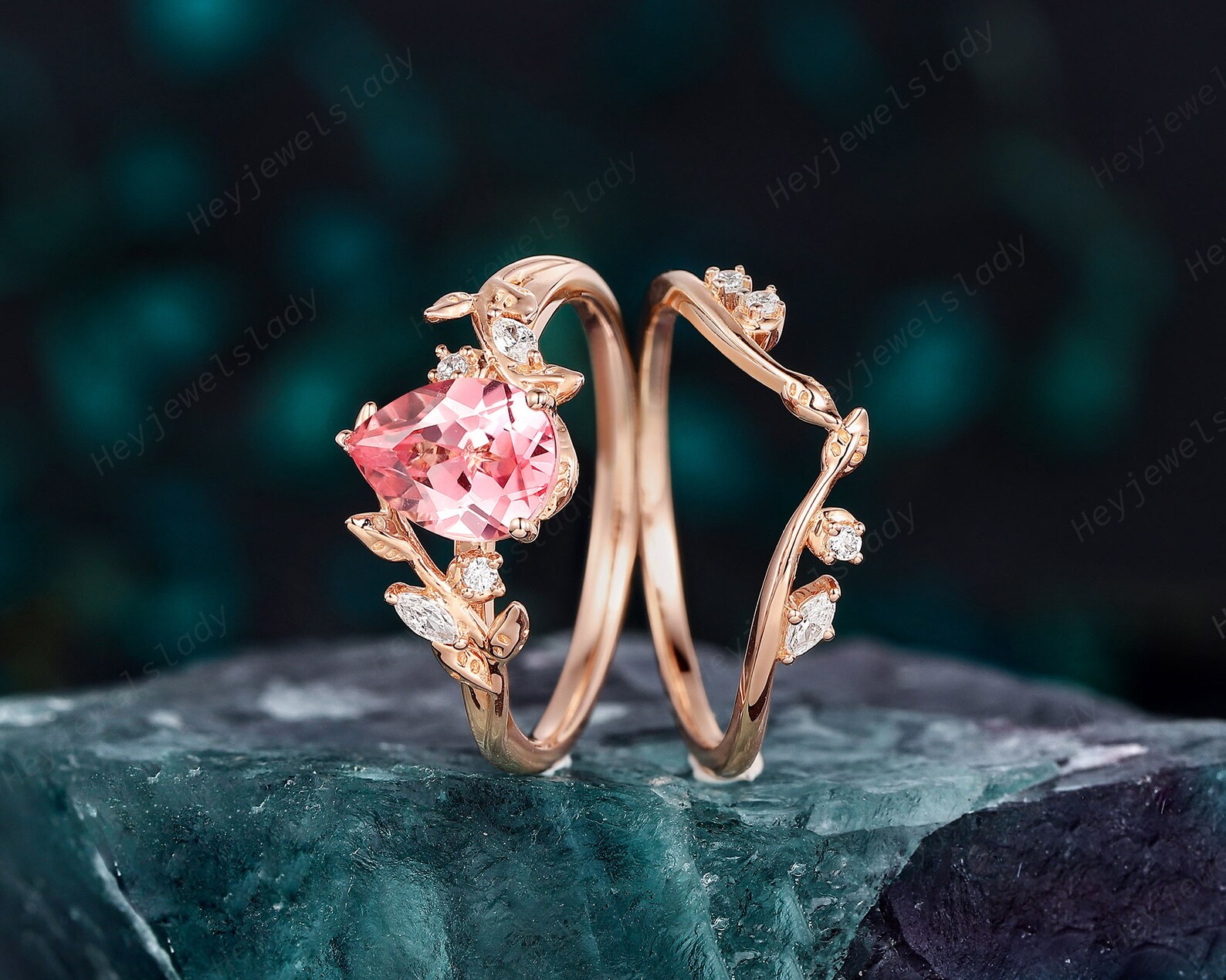 Unique Nature Inspired Pear Shape Padparadscha Pink Sapphire Engagement ...