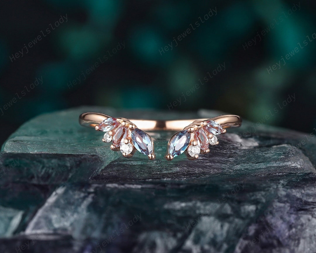 Unique Open Gap Alexandrite Cluster Engagement Band, 14K Rose Gold ...