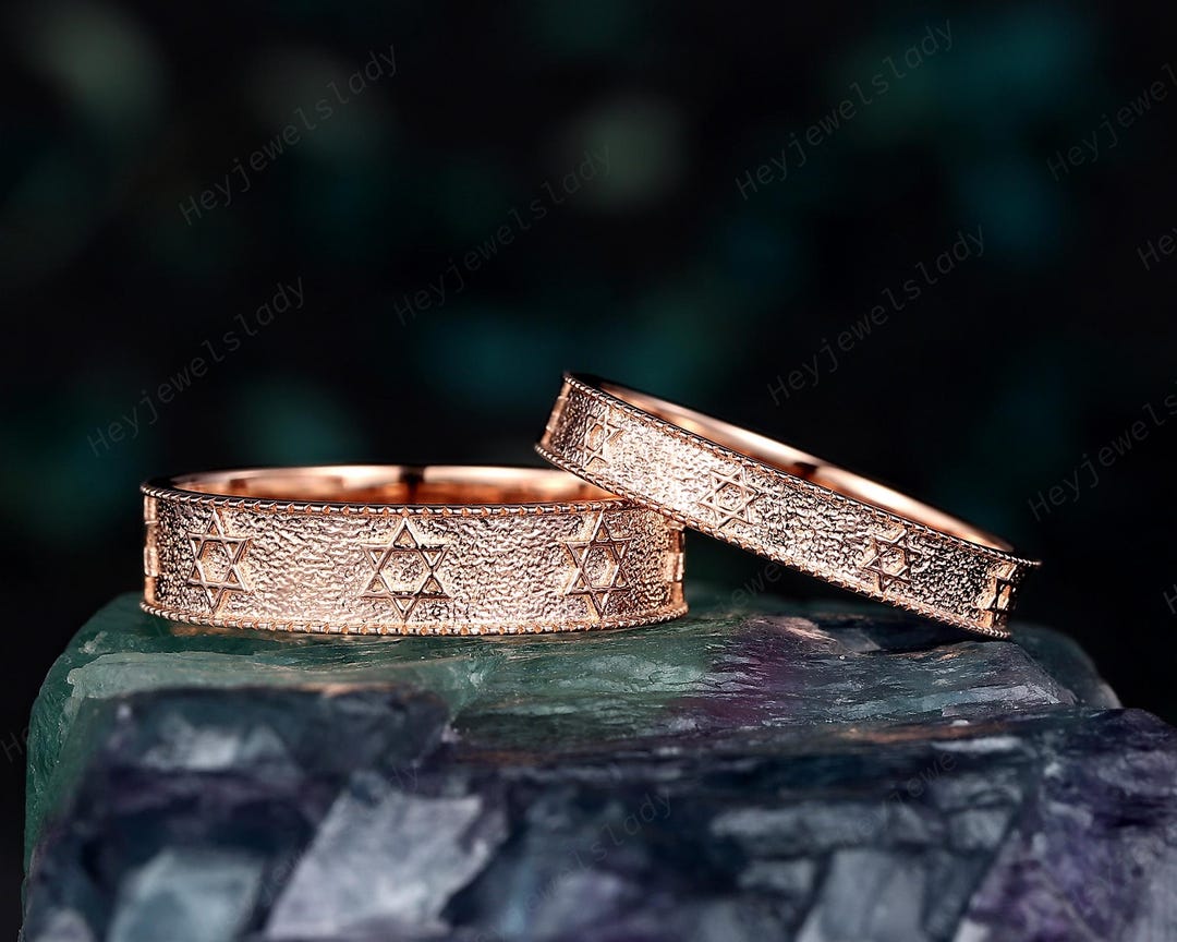 His and Hers Star of David Jewelrish Couple Ring Set Full Eternity Rose ...