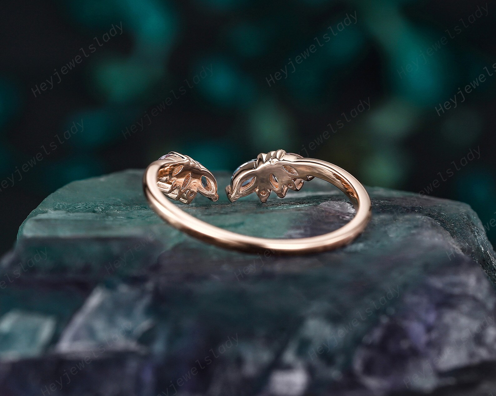 Unique Open Gap Alexandrite Cluster Engagement Band, 14K Rose Gold ...