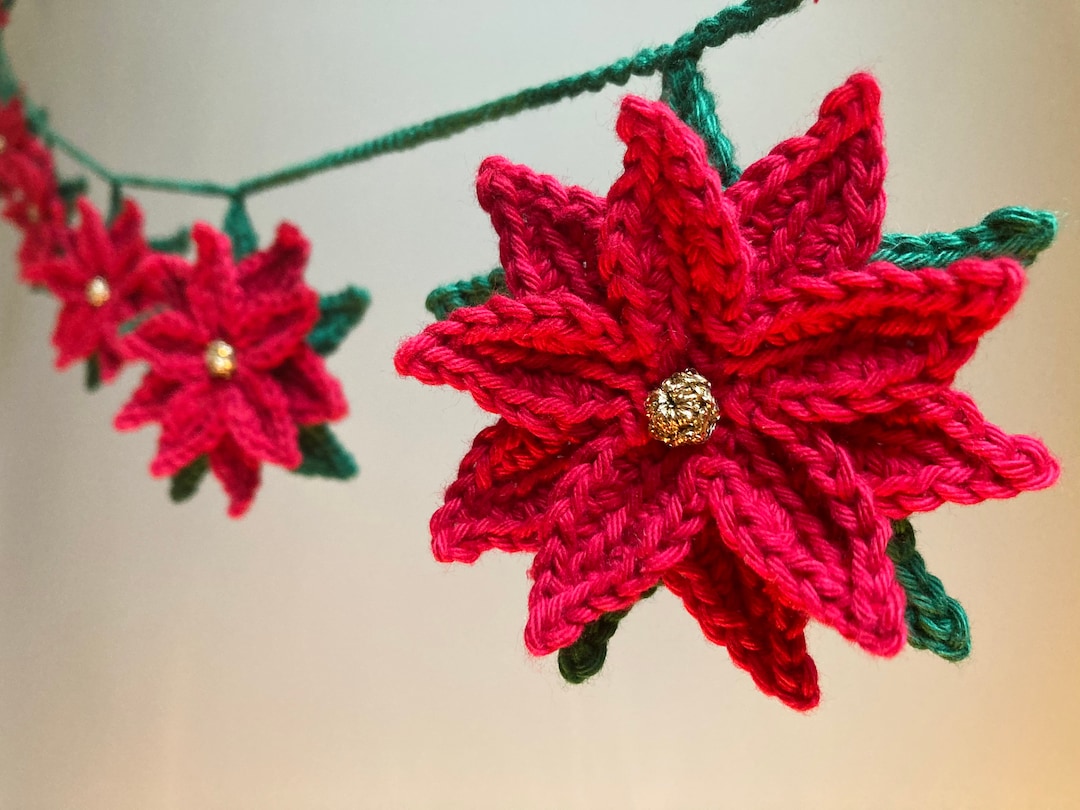 CROCHET PATTERN - Christmas Poinsettia Flower Decoration and Garland ...