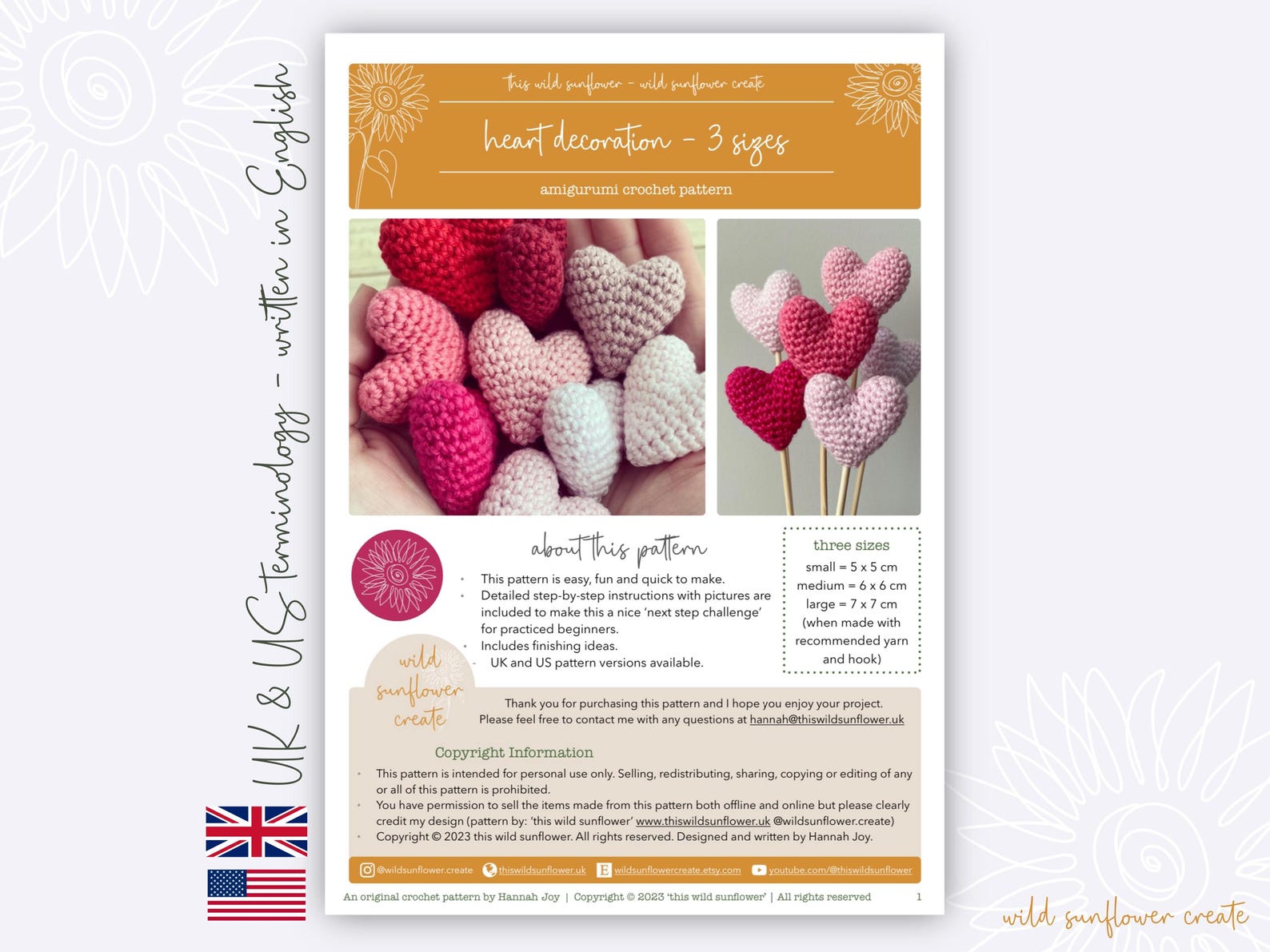 CROCHET PATTERN - Heart Decoration / Ornament | 3 Sizes (written in ...