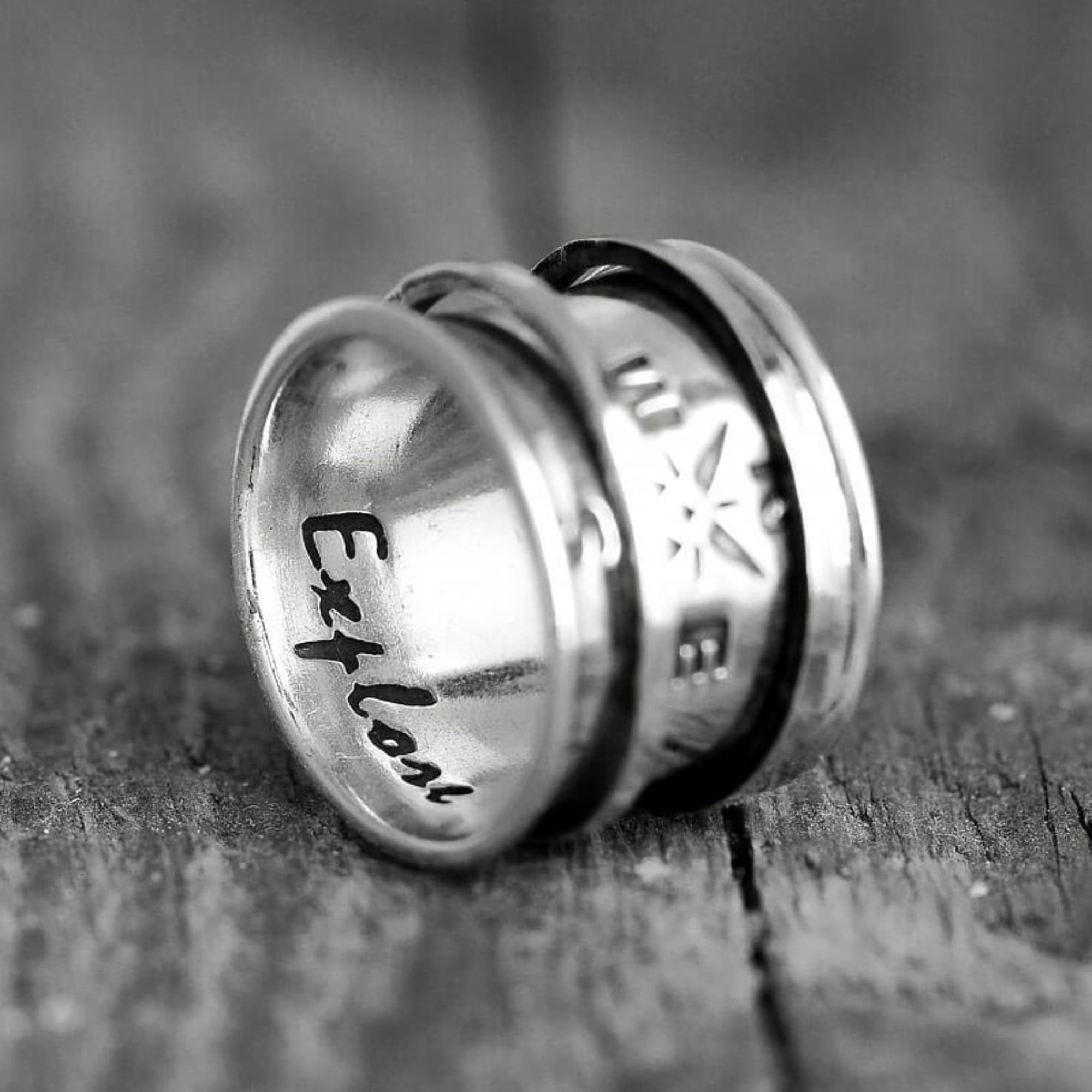 Compass Fidget Spinner Ring, Silver Compass Fidget Ring, Rotate Freely ...