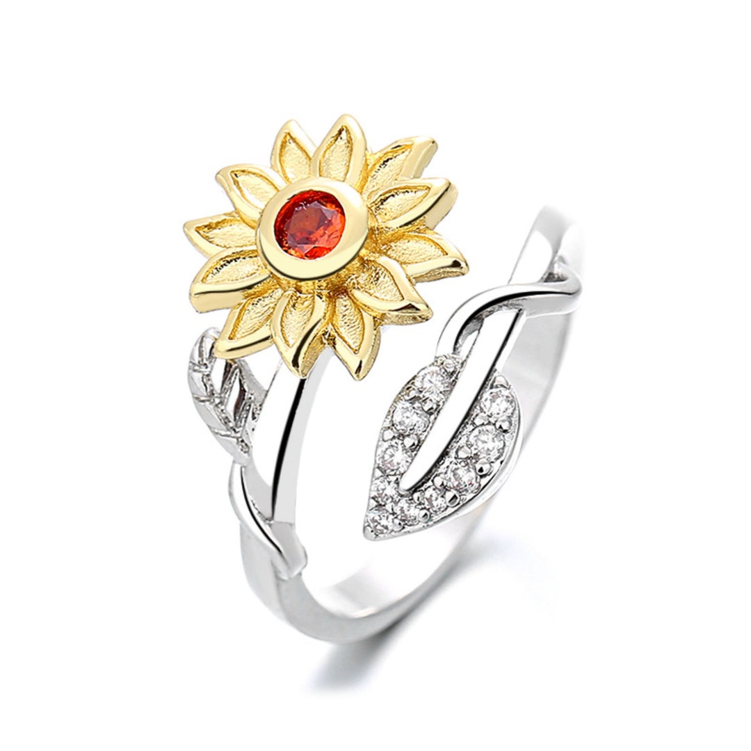 Open Flower Spinner Ring, Sunflower Fidget Ring, Stress Relief Daisy ...