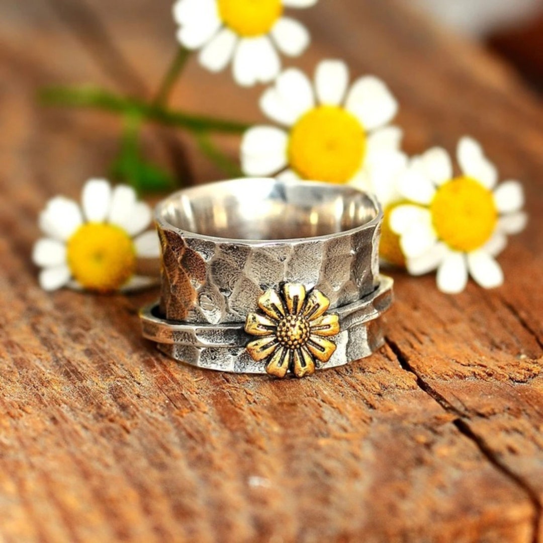 Sunflower Spinner Ring, Flower Fidget Spinner Ring, Anxiety Relieving ...