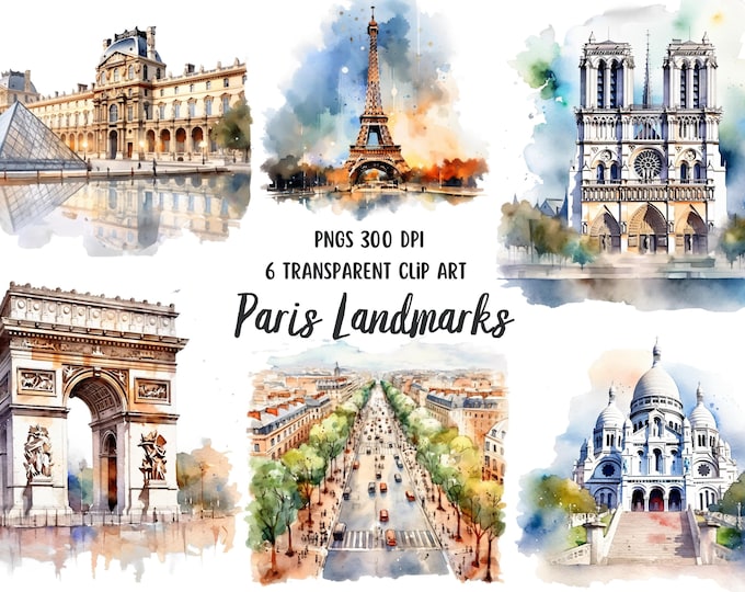 Paris Clipart Set 6 Transparent Clip Art Pngs French Landmarks Eiffel ...