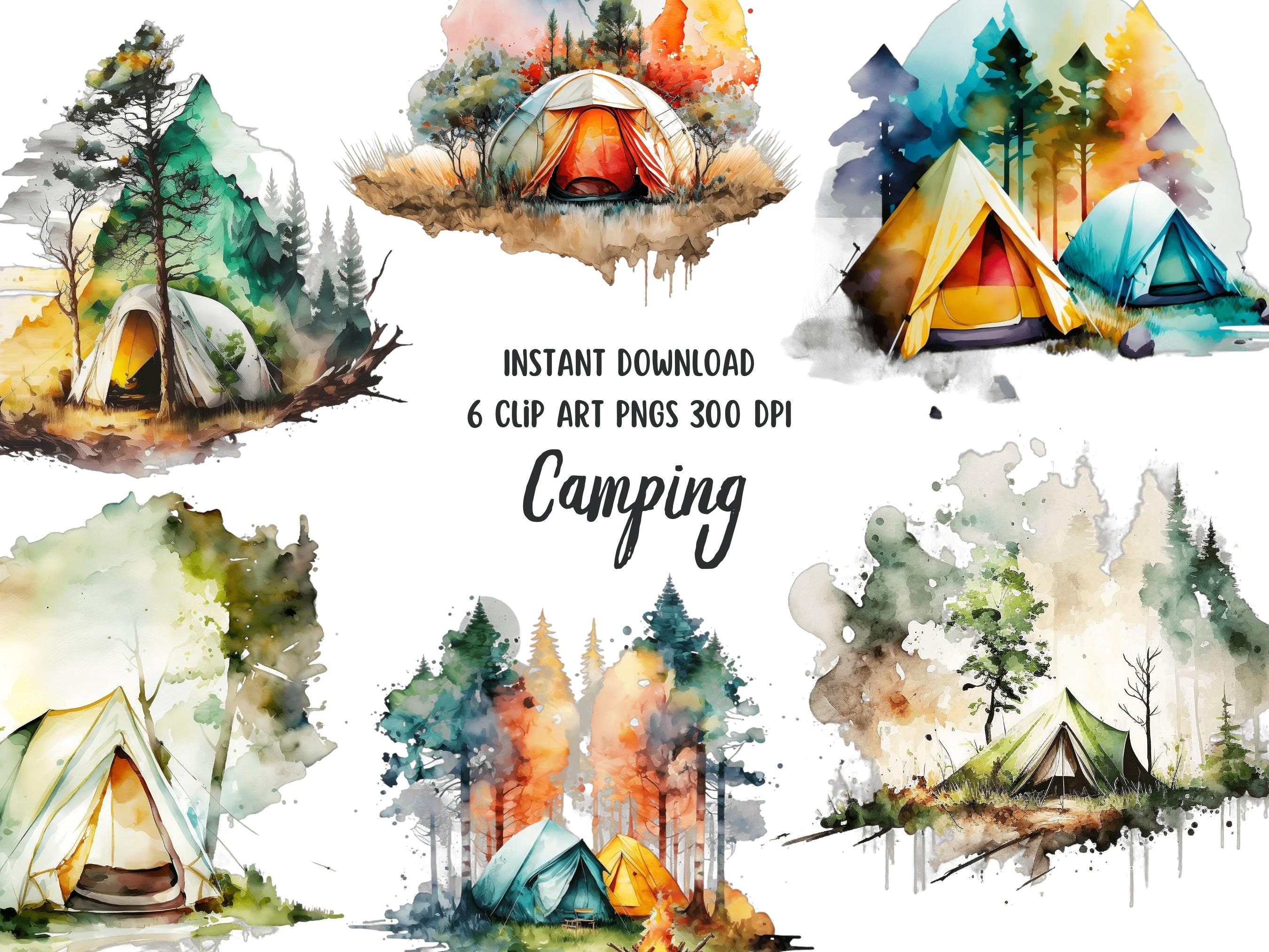 Camping Clipart Set 6 Tent Clip Art Pngs for Sublimation, Wallpaper ...