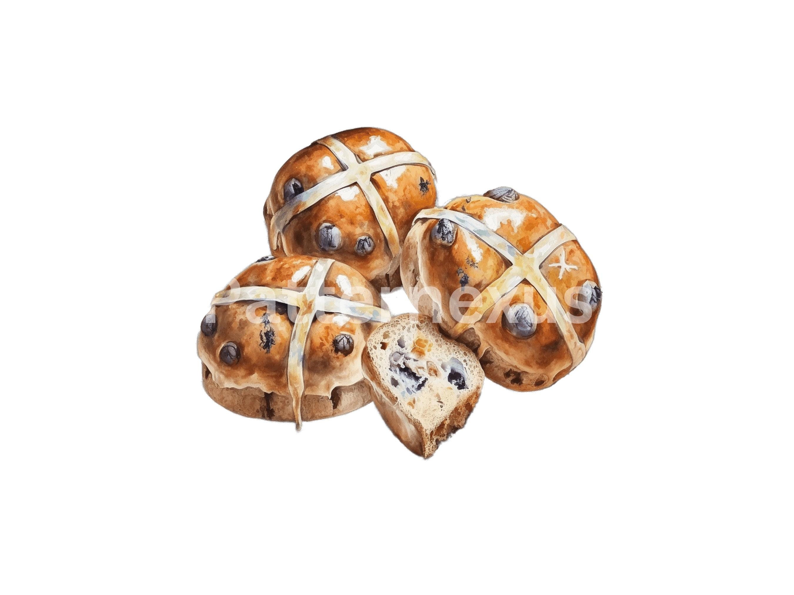 Hot Cross Buns Clipart 6 Easter Watercolor Clipart Pngs Set for ...