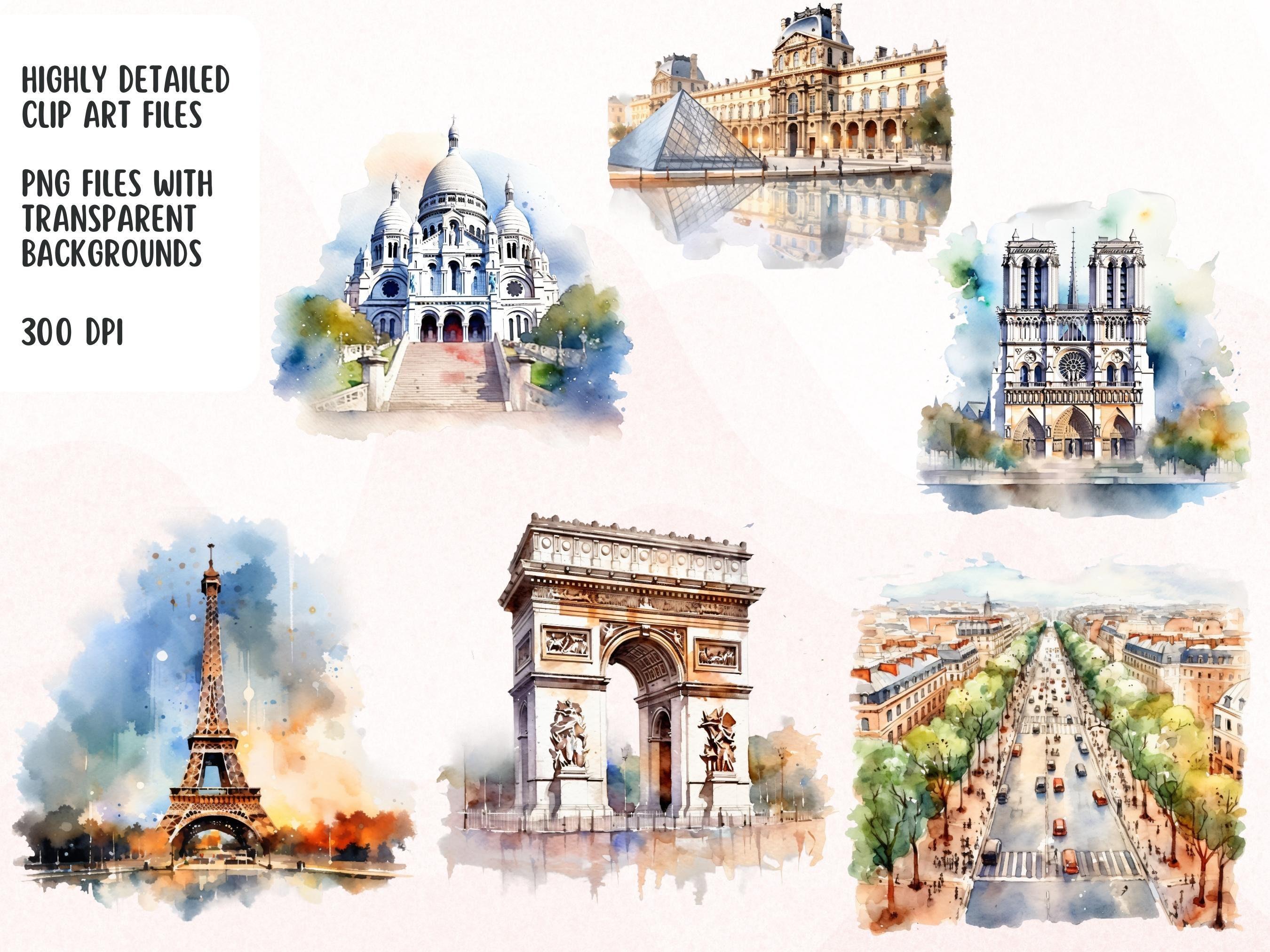 Paris Clipart Set 6 Transparent Clip Art Pngs French - Etsy