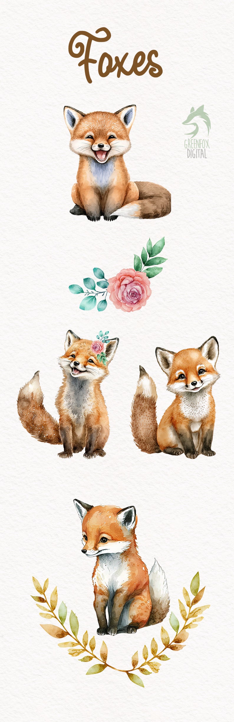 Fox Watercolor Clipart Cute Baby Shower Graphics Nursery - Etsy