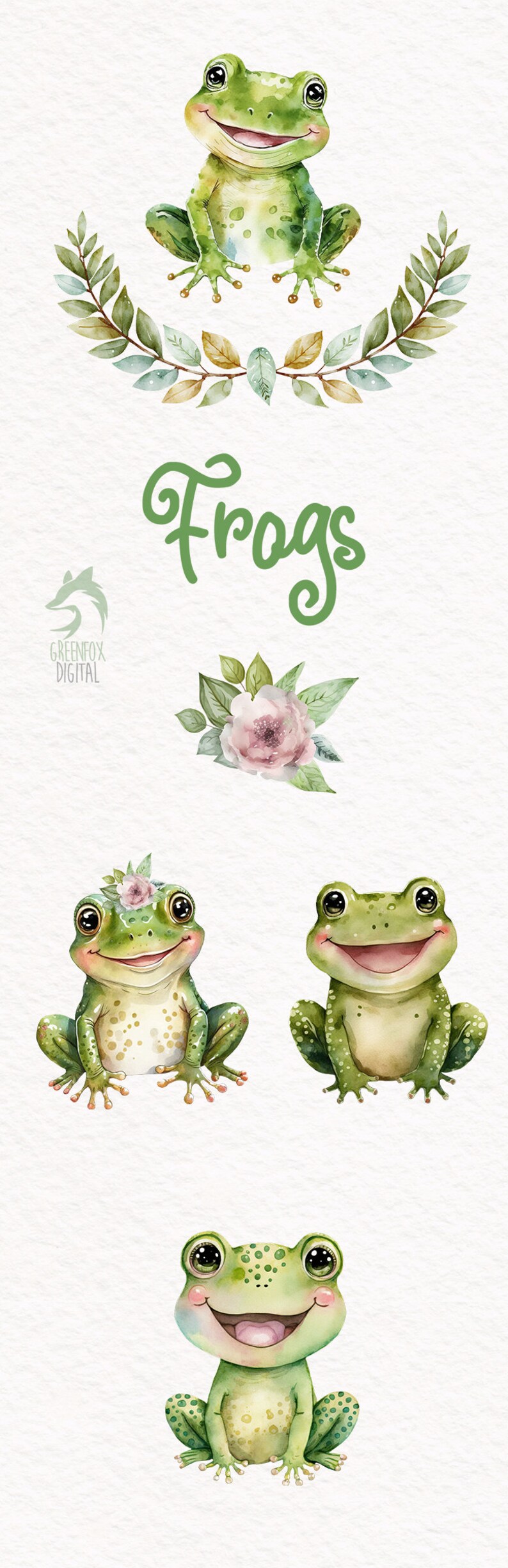 Frog Watercolor Clipart Cute Baby Shower Graphics Nursery - Etsy