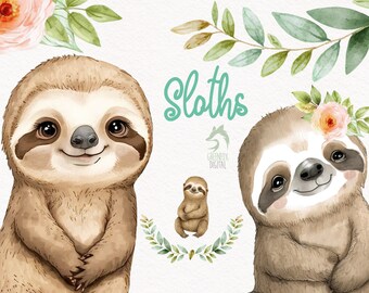 Sloth Nursery Clipart - Etsy