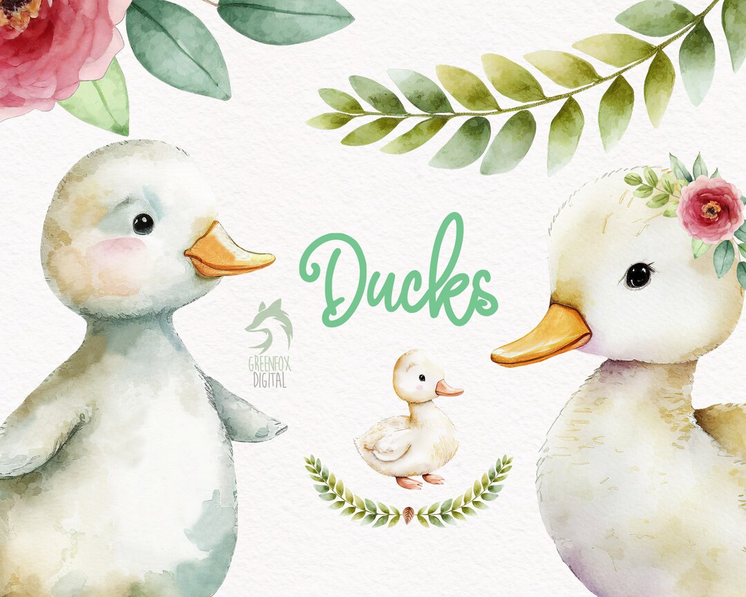 Duck Watercolor Clipart, Cute Bird Baby Shower Graphics, Nursery Decor ...