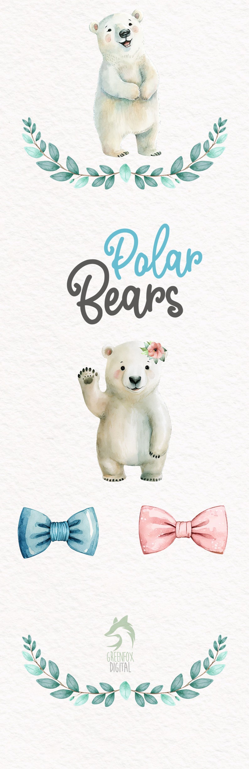 Polar Bear Watercolor Clipart Cute Baby Shower Graphics - Etsy