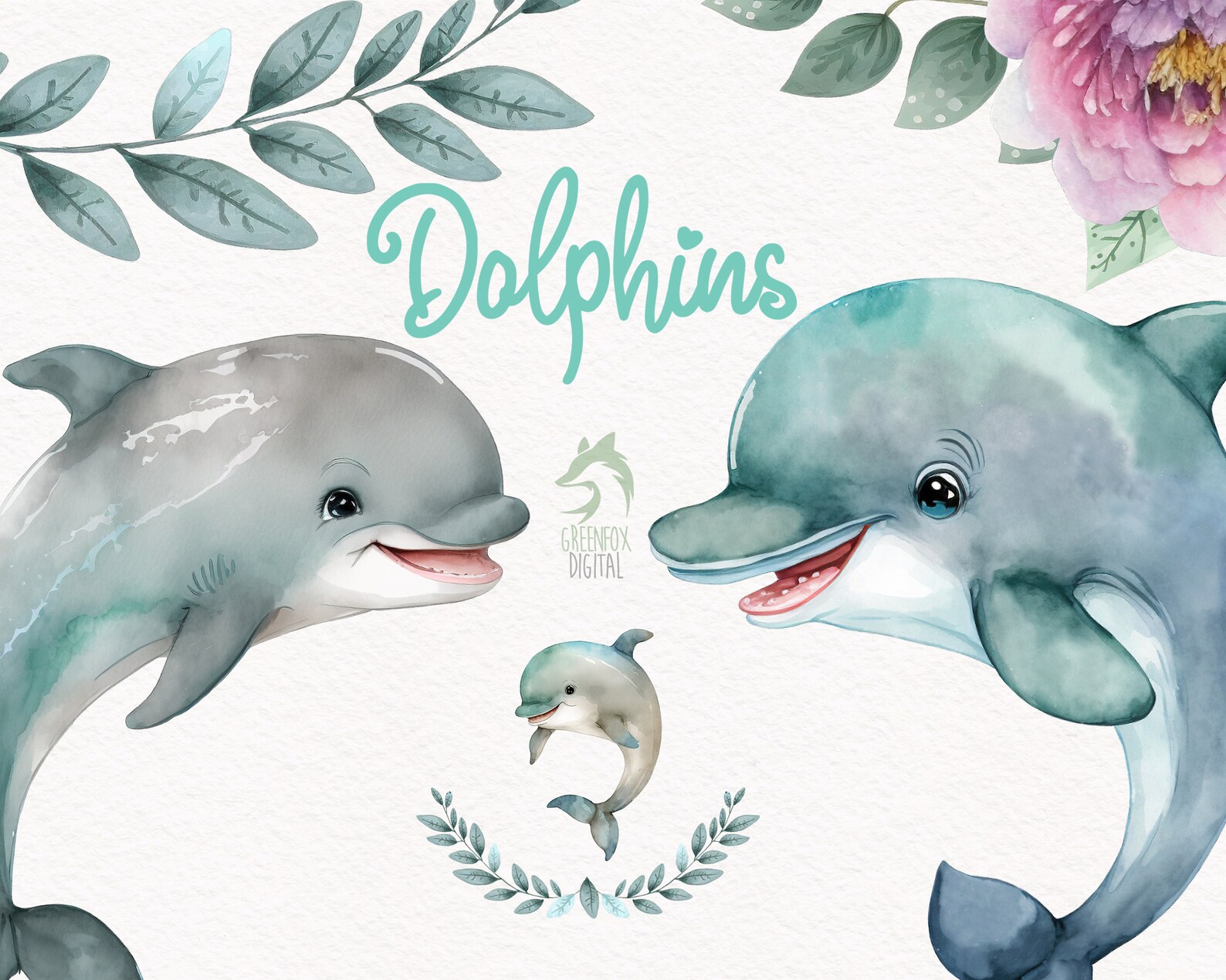Dolphin Watercolor Clipart Cute Baby Shower Graphics Nursery - Etsy UK