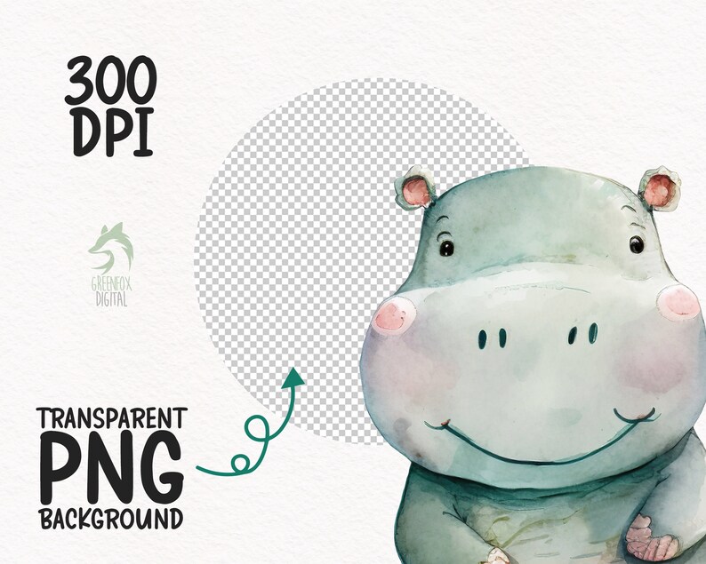 Hippo Watercolor Clipart Cute Baby Shower Graphics - Etsy