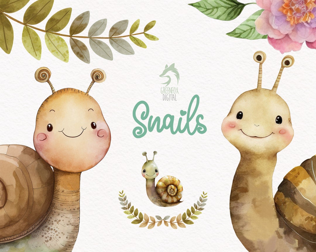 Snail Watercolor Clipart, Cute Baby Shower Graphics, Nursery Decor Wall ...
