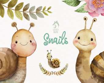 Snail Watercolor Clipart, Cute Baby Shower Graphics, Birthday Party ...