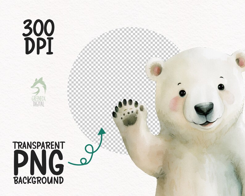 Polar Bear Watercolor Clipart Cute Baby Shower Graphics - Etsy