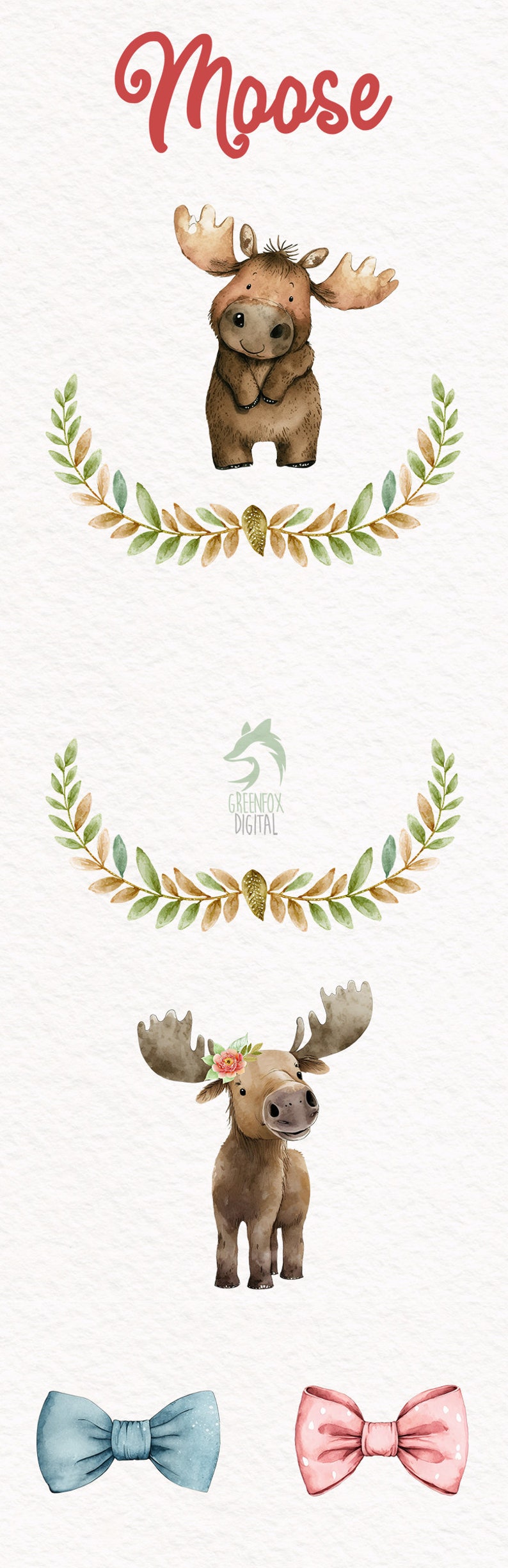 Moose Watercolor Clipart Cute Baby Shower Graphics Nursery - Etsy