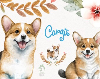 Corgi Dog Watercolor Clipart, Corgi Puppy Nursery Baby Shower Birthday ...