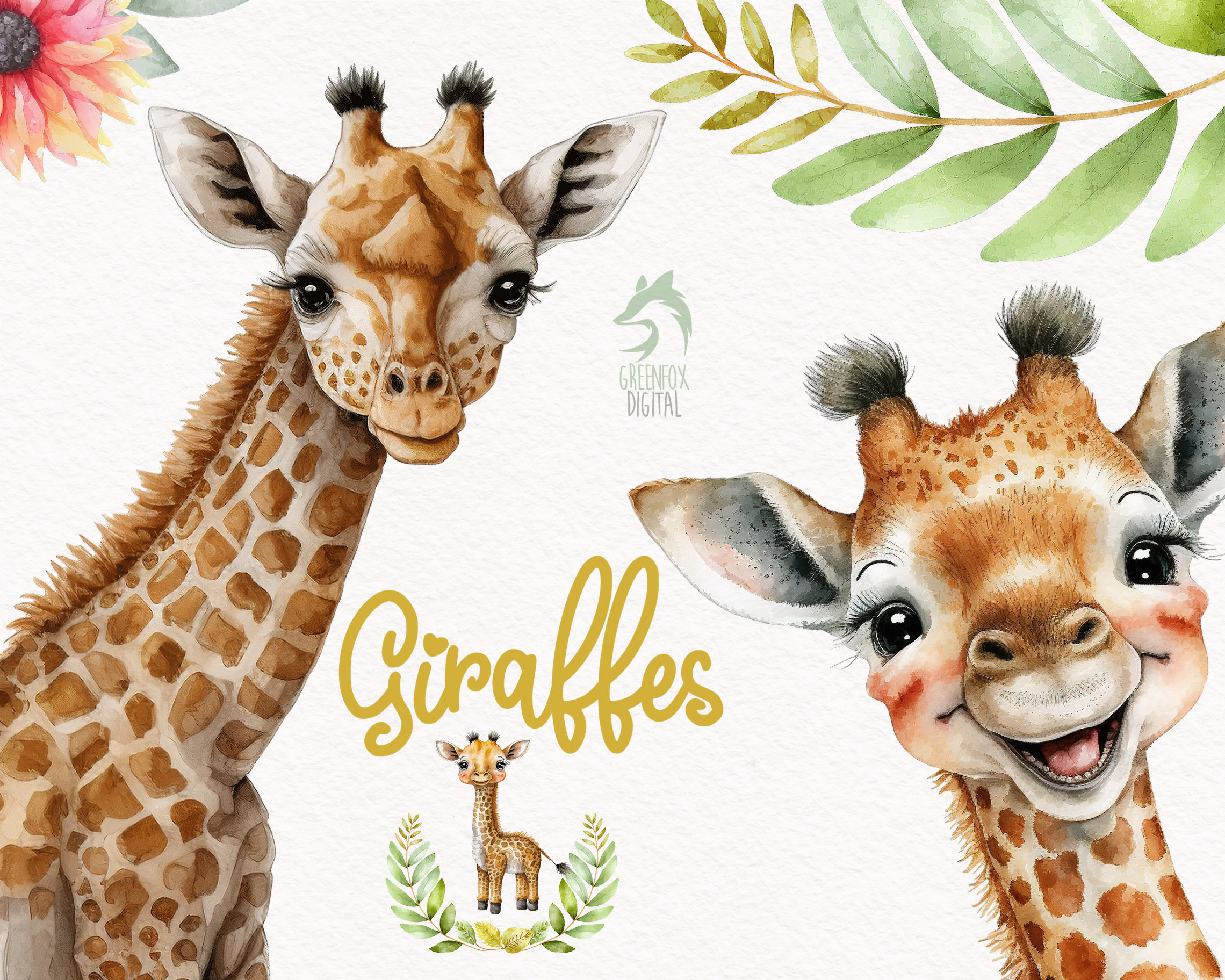 Giraffe Watercolor Clipart Cute Baby Shower Graphics Nursery - Etsy UK