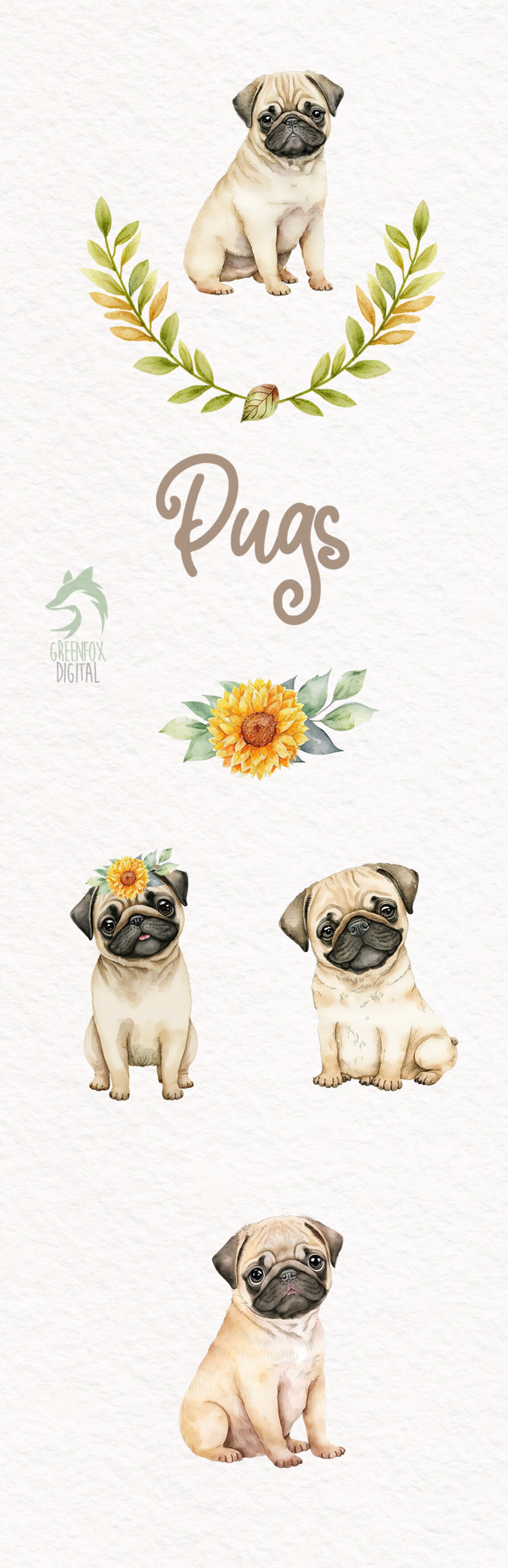 Pug Watercolor Clipart Cute Dog Nursery Decor Wall Art - Etsy UK