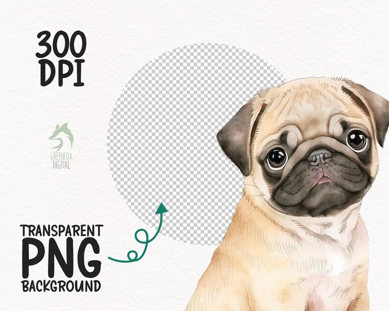 Pug Watercolor Clipart Cute Dog Nursery Decor Wall Art - Etsy