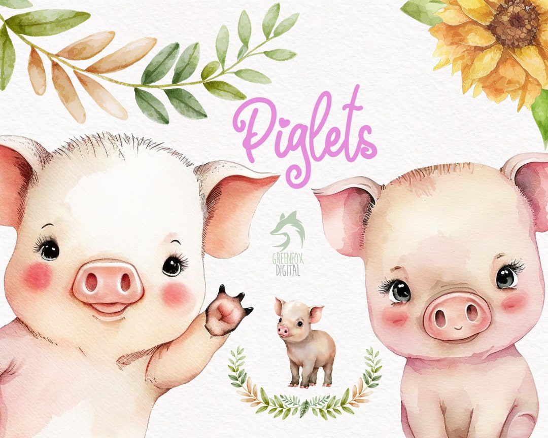 Baby Pig Watercolor Clipart, Cute Piglets Shower Graphics, Nursery ...